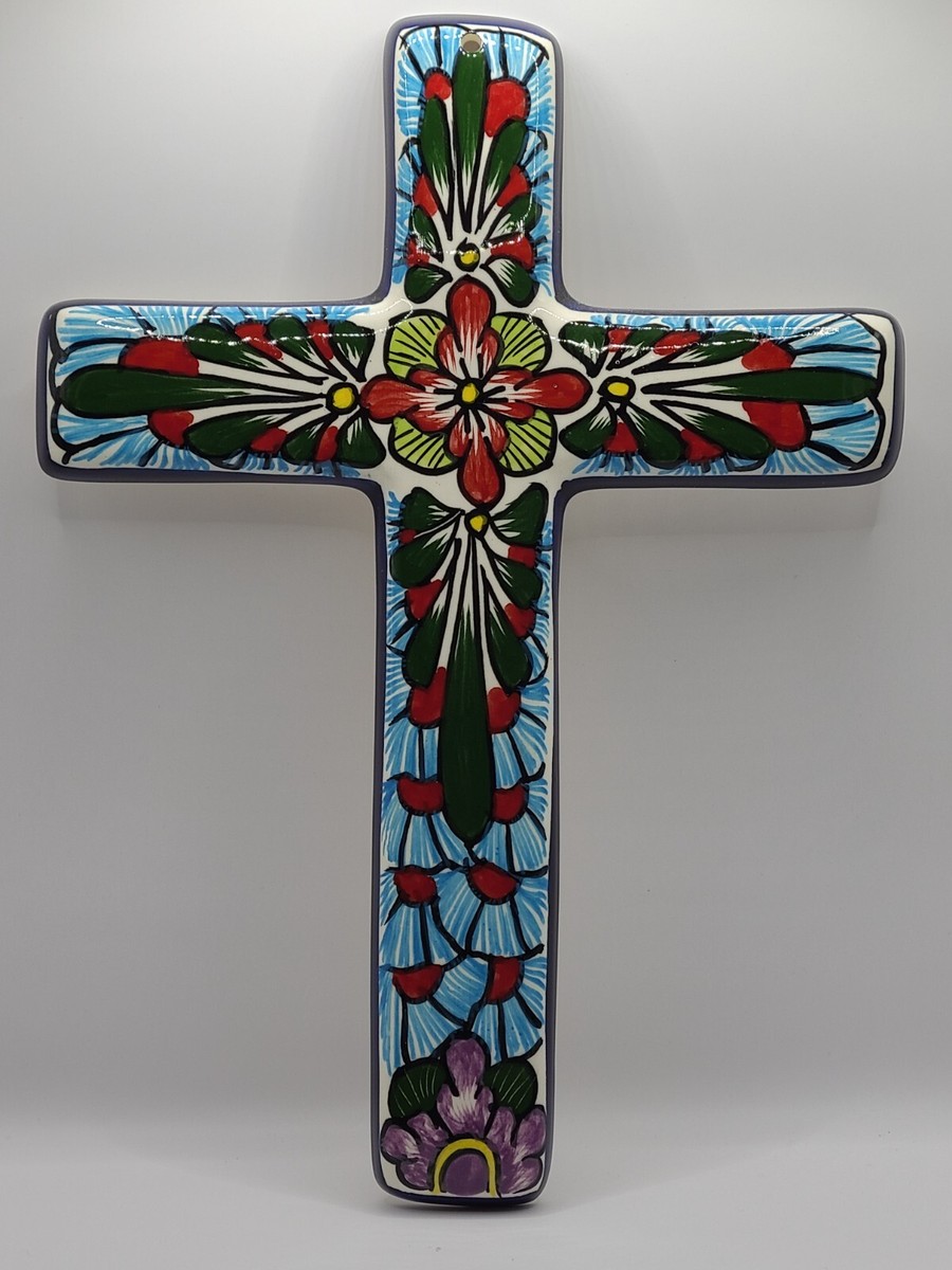 Mexican Ceramic Wall Crosses Coyoacán Hand Painted Ceramic Wall Cross