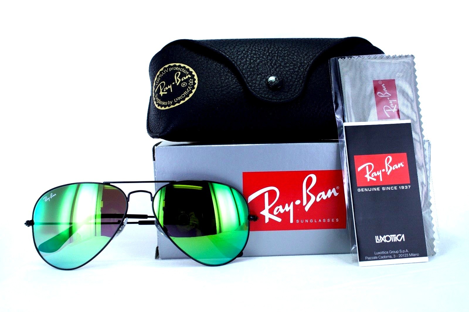 Ray-Ban RB3025 002/4J Black Aviator Green Gradient Mirrored 55mm ...