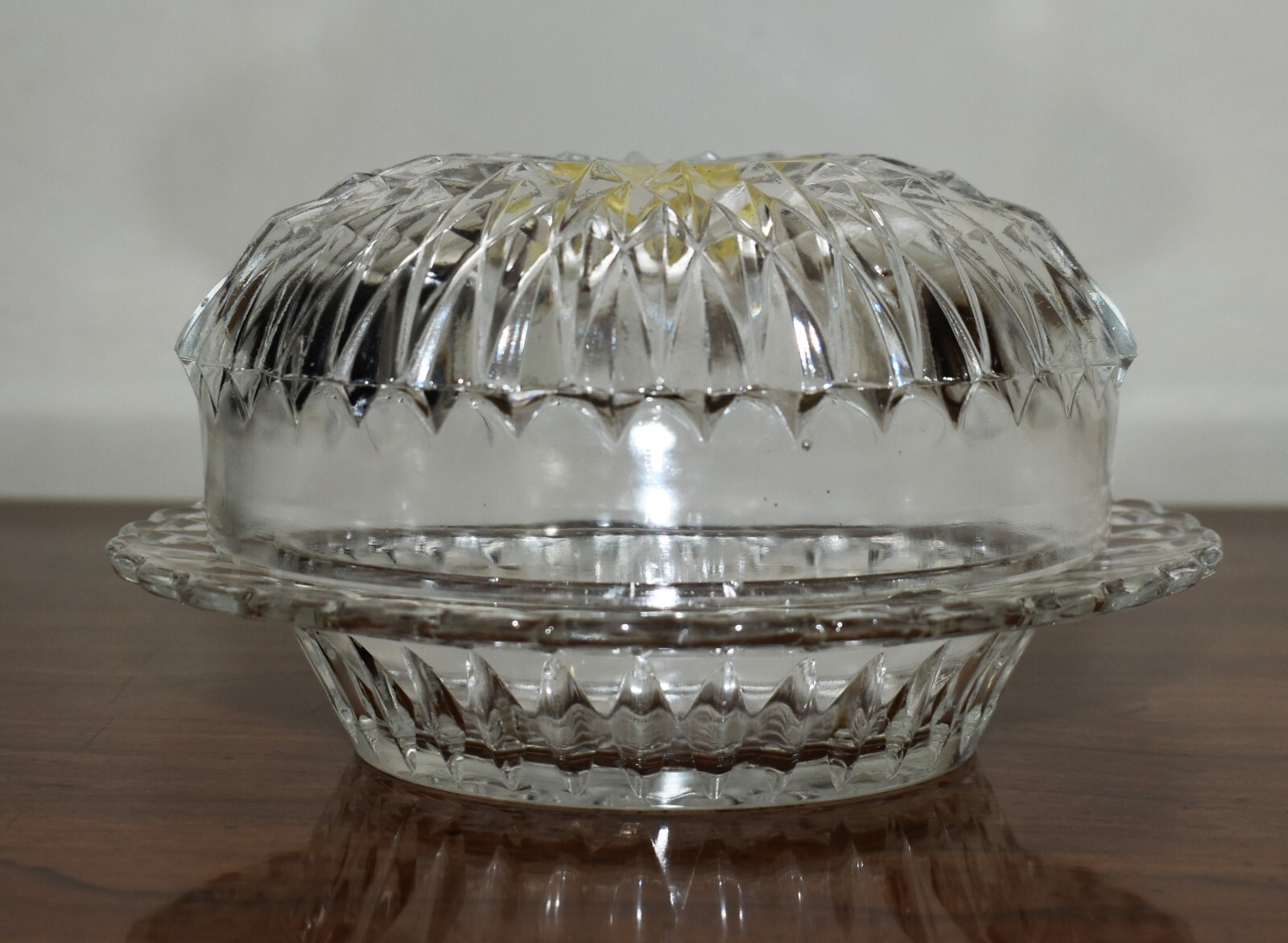 Vintage Hand Cut English Lead Crystal Covered Candy Butter Dish Brama ...