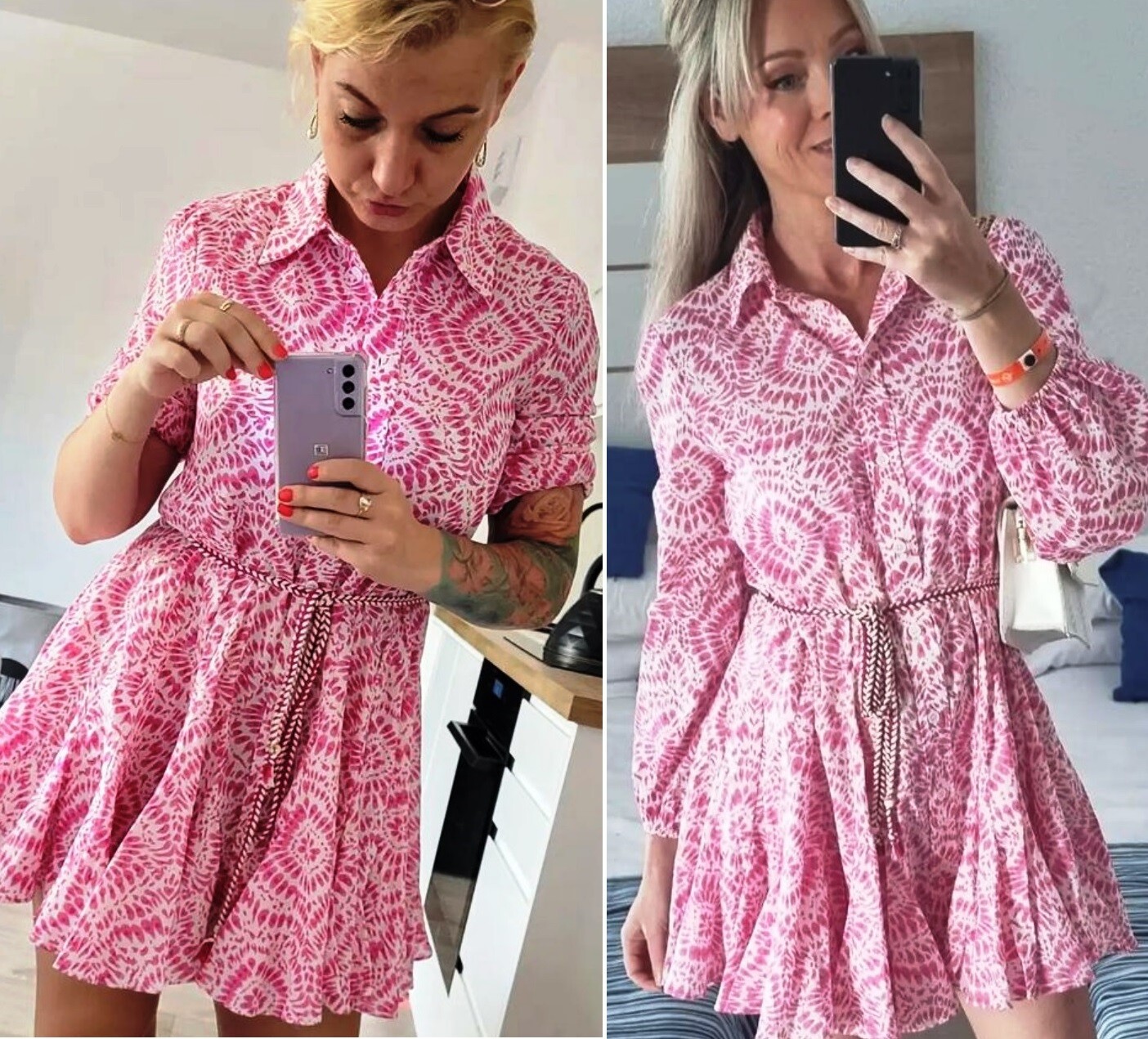 ZARA PINK TIE DYE FLORAL PRINTED MINI SHIRT DRESS VOLUMINOUS RUFFLE ...