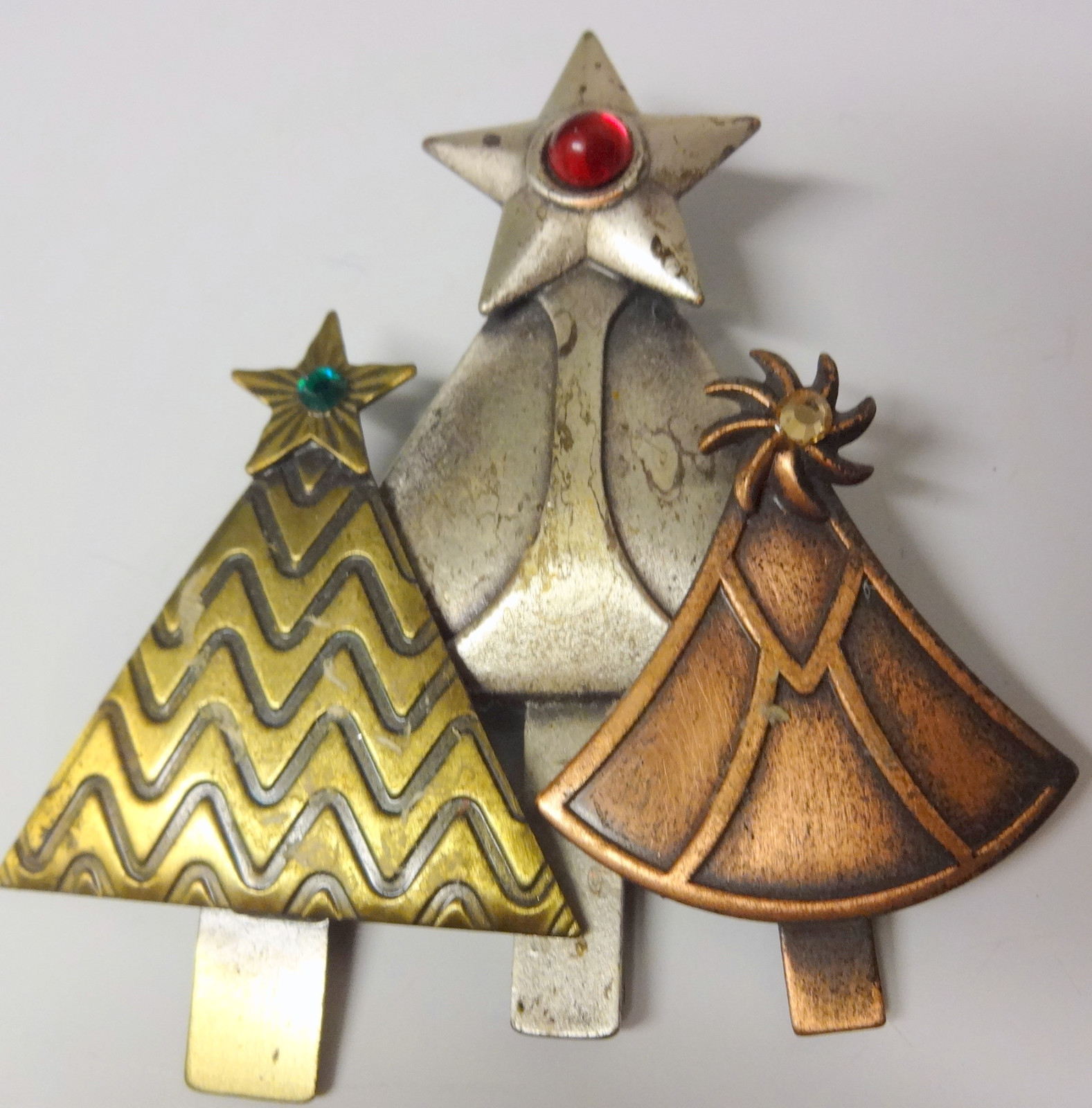 Vtg Modernist Signed KC Kenneth Cole Rhinestone 3 Tone Xmas Tree Pin ...