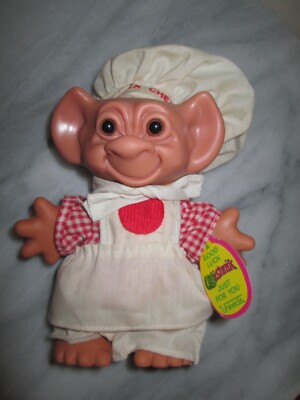 Undeeda Wishnik Vintage Troll 6" Pizza Chef Outfit Movable Head Blue ...
