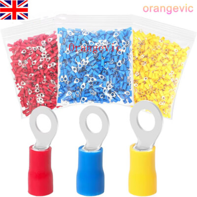 50X Insulated Ring Terminals Electrical Splice Crimp Connector Eyelet ...