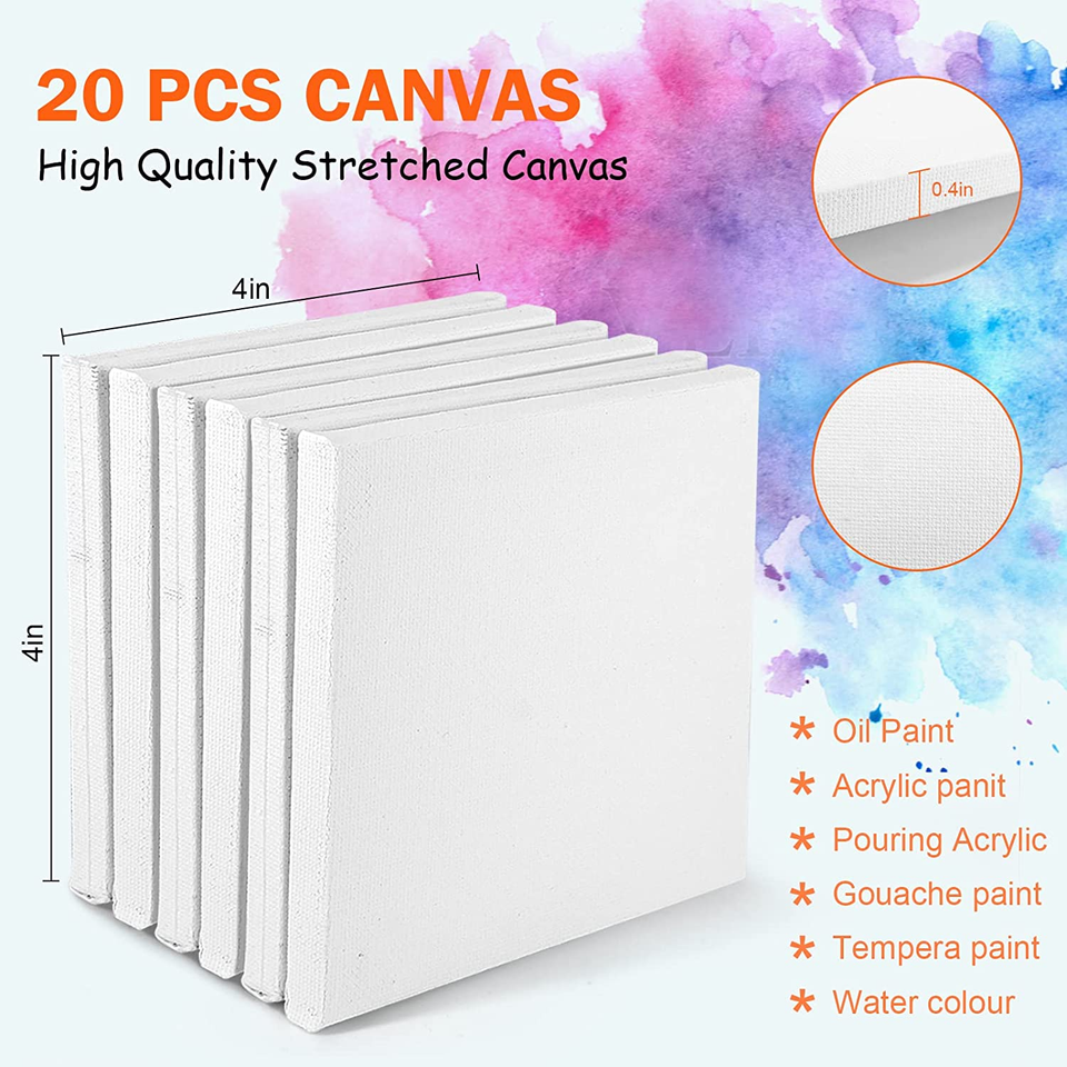 Mini Canvas, 20 Pack 4 * 4In Art Primed Canvases for Painting,100% ...