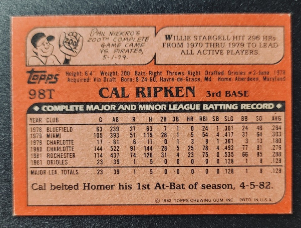 1982 Topps Traded Cal Ripken #98T (RC) Rookie Card Baltimore Orioles ...