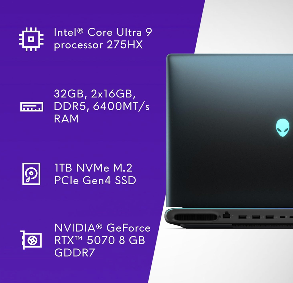 Alienware 18 Area-51 Gaming Laptop AA18250-18-inch QHD+ 300Hz 3ms ...