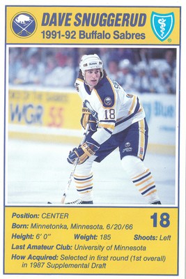 91-92 BUFFALO SABRES BLUE SHIELD POSTCARD #18 DAVE SNUGGERUD | eBay