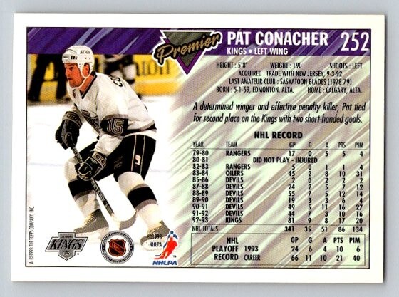 1993-94 Topps Premier Pat Conacher #252 Los Angeles Kings | eBay