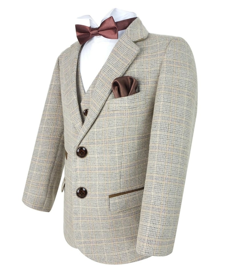 Kids Vintage Retro Check Tweed Boys Suits Wedding Prom in Navy Blue ...
