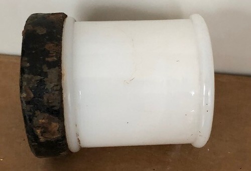 Antique Medicine Jar Vintage Milk Glass Black Metal Rusted Cap Lid RX ...