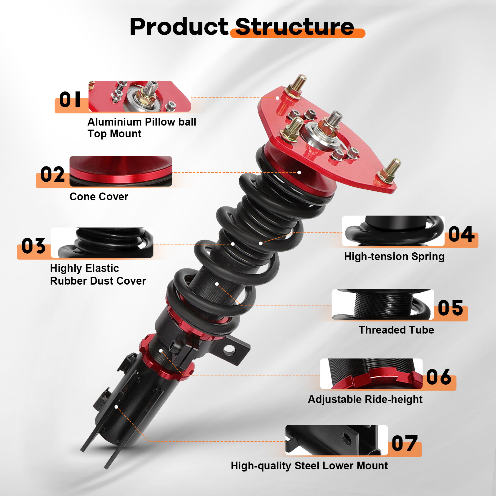 Coilovers For 2012-2015 Hyundai Veloster Struts Adj Height Suspension ...