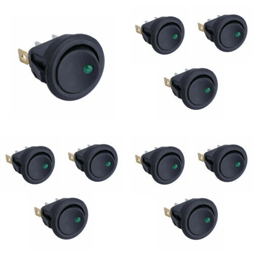 10x Green Rocker Switch 12V 16A ON/OFF SPST Car LED Round Boat Dot ...