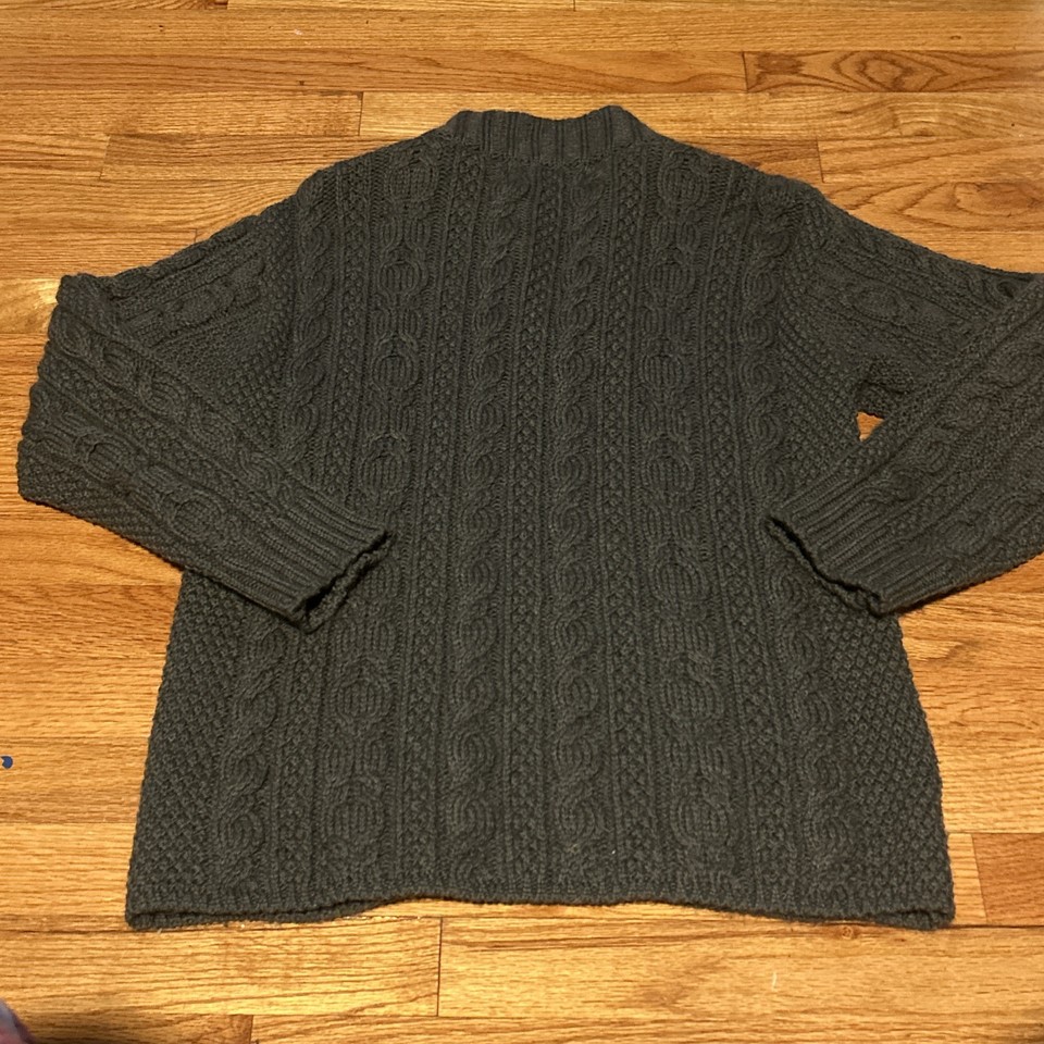 Aran Crafts IRELAND Full Zip Green Merino Wool Irish CHUNKY KNIT ...