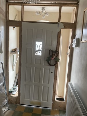 Wooden External Panelled Front Door With Autumn Glass Section | eBay UK