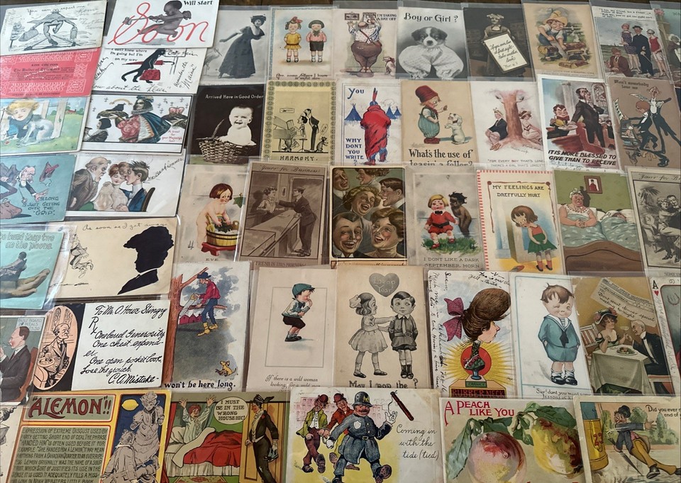 Huge~LOT OF 67 Old~COMIC funny~HUMOR~Antique 1900s~POSTCARDS- In ...