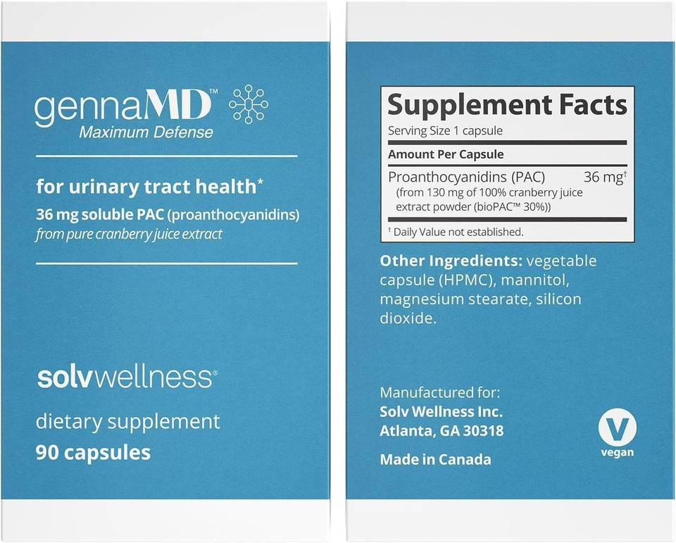 Solv Wellness GennaMD - Maximum UTI Defense - 36 mg Soluble PAC - 90 ...