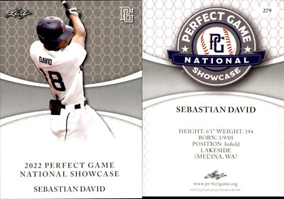 SEBASTIAN DAVID 2022 LEAF PERFECT GAME "National Showcase" ROOKIE CARD ...