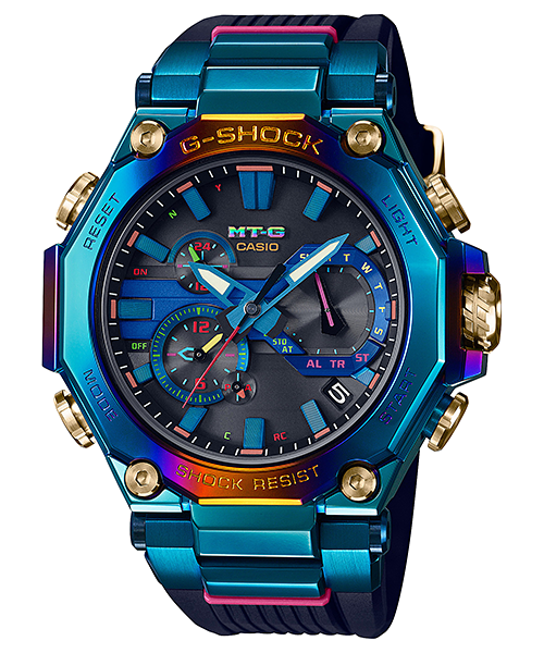 Casio G-SHOCK 55mm Blue Phoenix Rainbow Carbon Case, Navy Blue Resin ...
