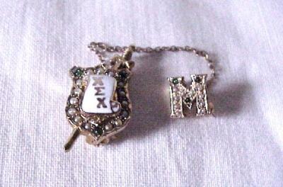 SOLID 10K CHI EPSILON CHI PIN WITH EMERALD & PEARLS !!! | eBay