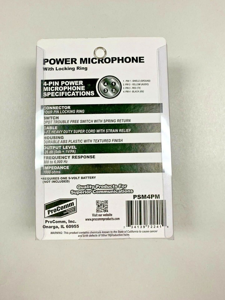 PROCOMM PSM4PM CB RADIO POWER HAND MICROPHONE 4 PIN FOR COBRA UNIDEN ...