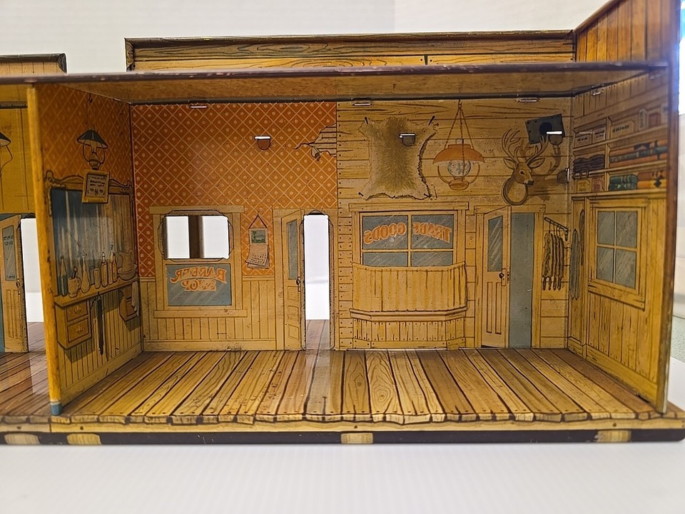 Vintage Marx Toys Litho Tin Dodge City Storefront Hotel Post Office ...