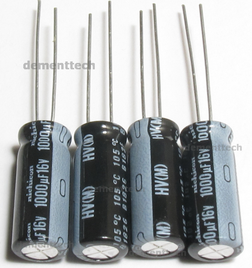 4x Nichicon HV 1000uF 16V radial 105C capacitors 8mm caps 8x20 Low-ESR ...
