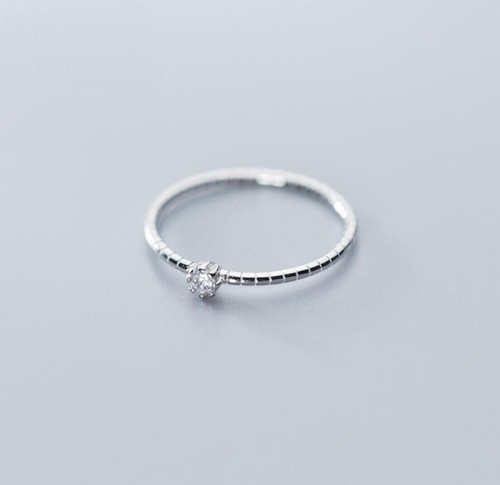 Simple 925 Sterling Silver Solitaire CZ Thin Band Ring Women A3678 ...