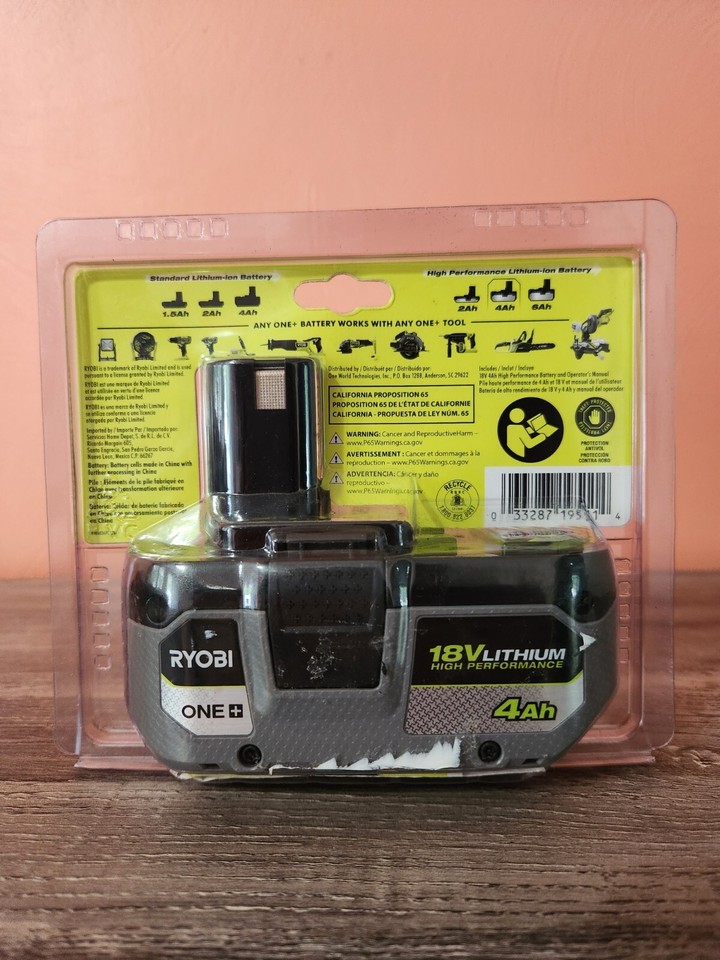 NEW Ryobi One+ 4Ah 18V Lithium-ion HIGH PERFORMANCAE Battery PBP004 ...