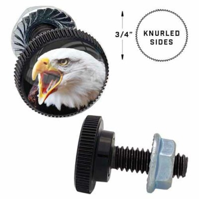 2 SM Black Knurled - License Plate Frame Fastener Tag Bolts - USA BALD ...