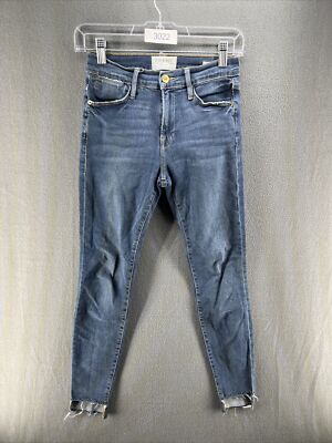 Frame Womens Blue Le High Skinny Cropped Raw edge Hem Stagger Jeans 25 ...