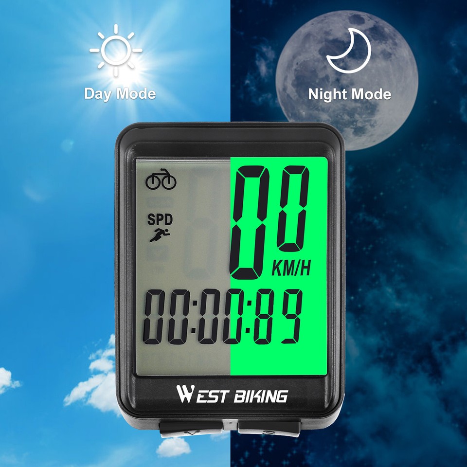 WEST BIKING Wireless Bike Computer Waterproof Green Backlight Cycle ...