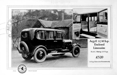 Argyll Motor Co Ltd 1926 Car CATALOG Trade Samples Models options ...