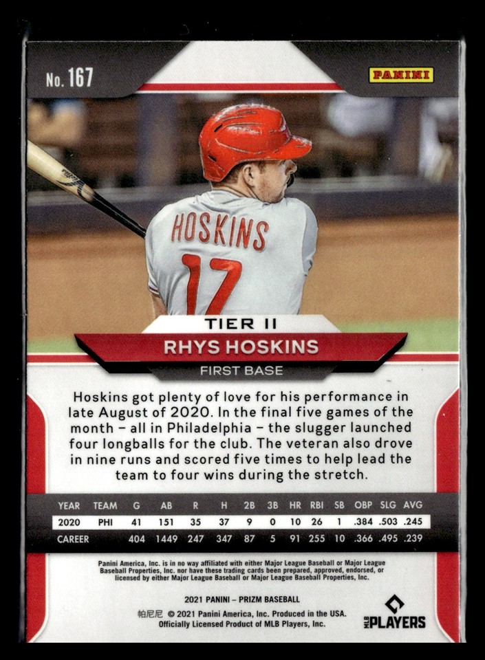 2021 Panini Prizm #167 Rhys Hoskins Philadelphia Phillies Baseball Card ...