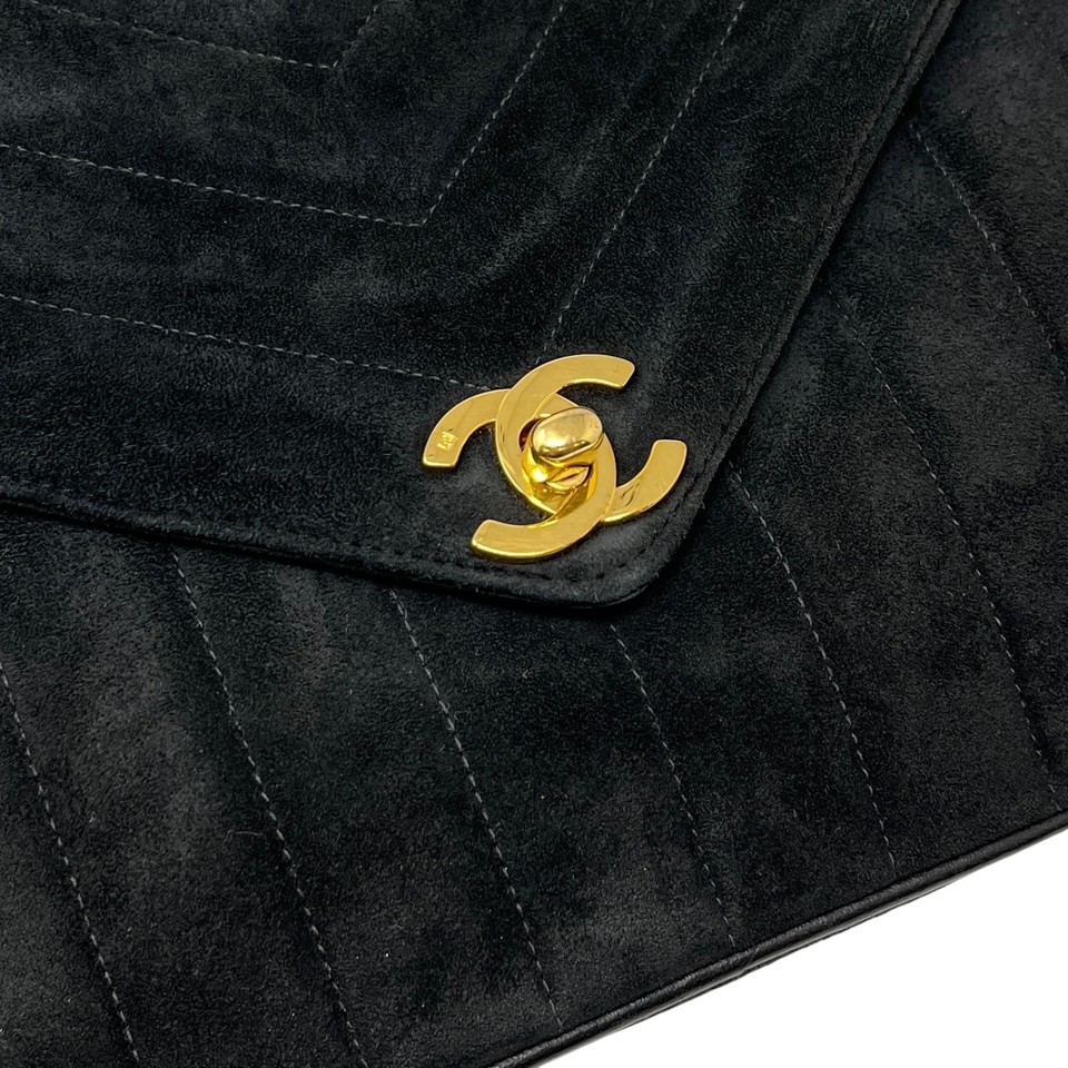 CHANEL Vintage CC Mark Logo Suede Crossbody Shoulder Bag Chain Black ...