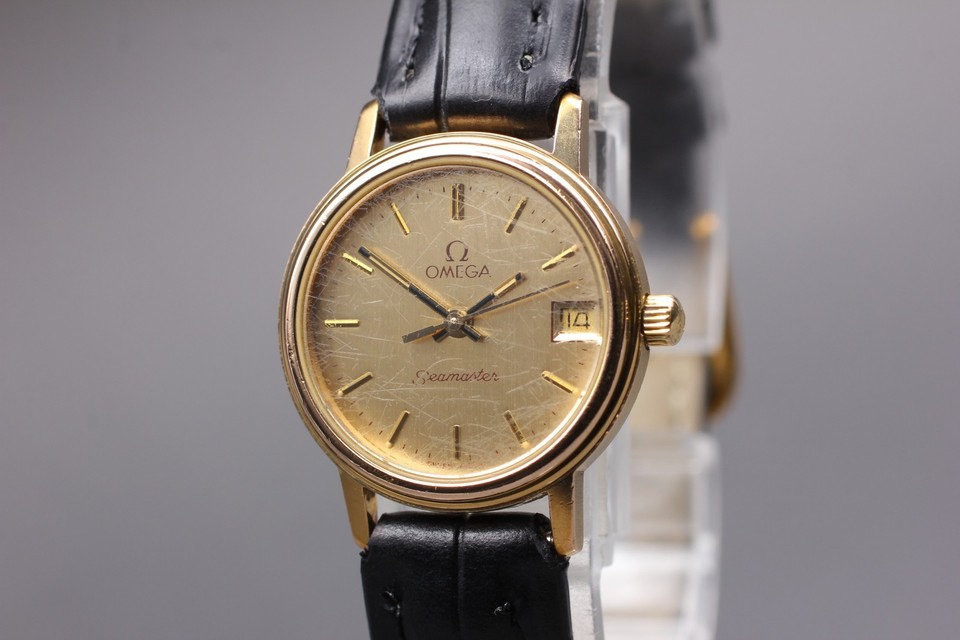 [ EXC + 5] Vintage Omega Seamaster Cal.1426 Gold Datum Quarz Damen Aus ...