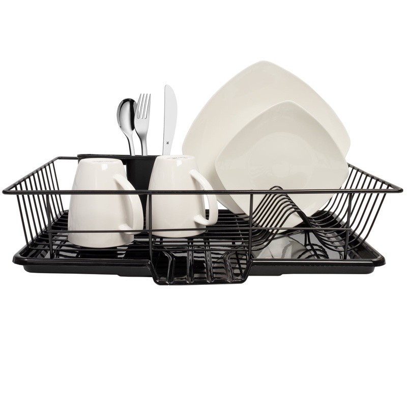 3 Piece Kitchen Sink Dish Drainer Set W/ Cutlery Caddy & Moisture Tray ...