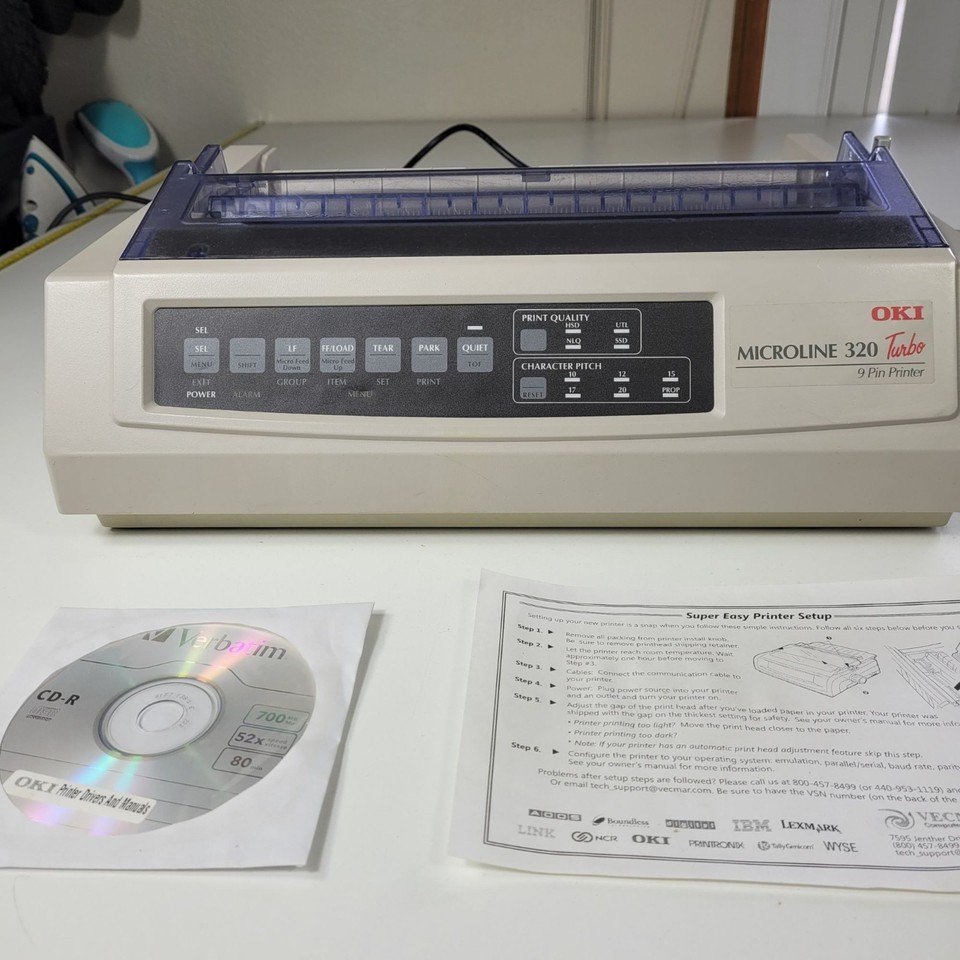Okidata Oki Microline 320 Turbo 9 Pin Dot Matrix Printer GE7000A TESTED ...