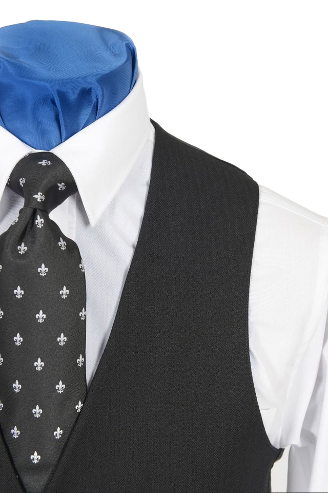 Black Herringbone Waistcoat Masonic Wool Single Breasted Formal Suit ...