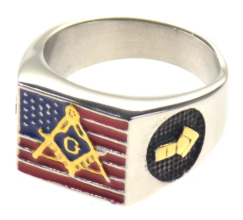 Mason Ring Stainless Steel Compass Square G Geometry USA Flag Silver SS ...