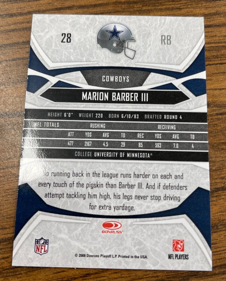 2008 Donruss Gridiron Card # 28 Marion Barber III - Dallas Cowboys | eBay