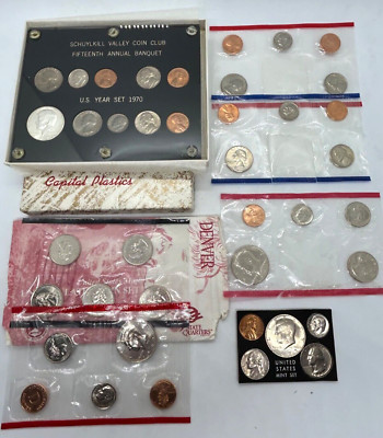 Lot 1970, 1973, 1987, 1999 Mint & Birth Coin Sets - Total 37 Coins UNC ...