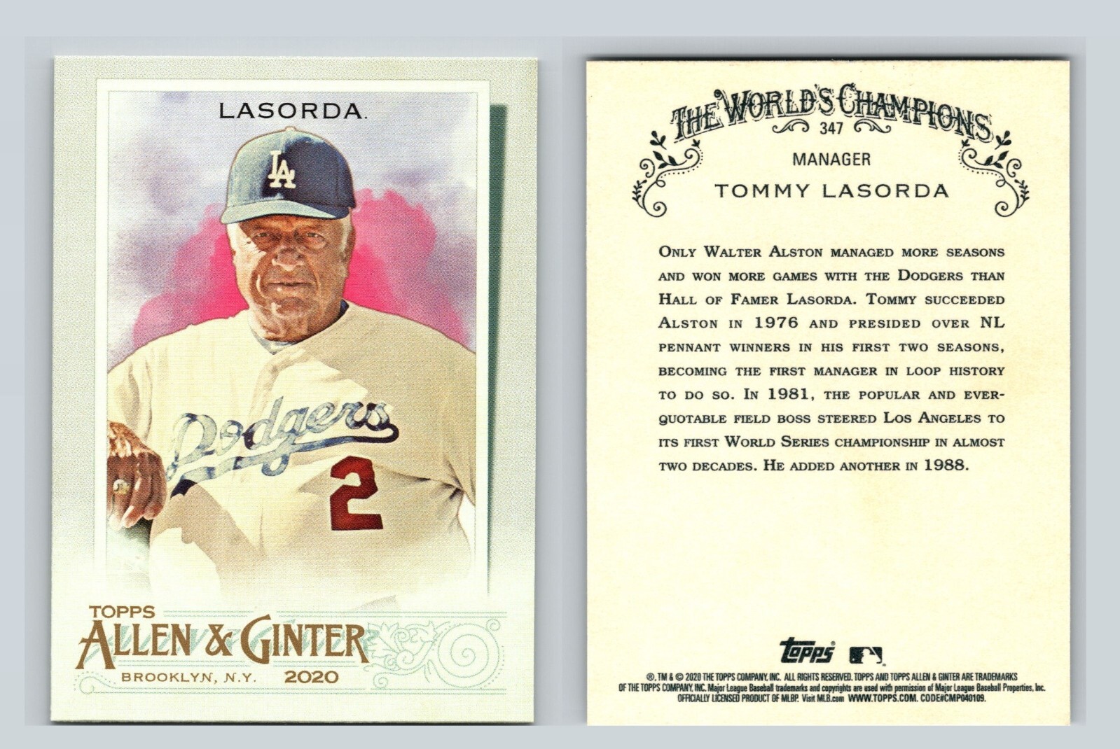 2020 Allen & Ginter High Number SP 347 Tommy LaSorda Dodgers Manager | eBay