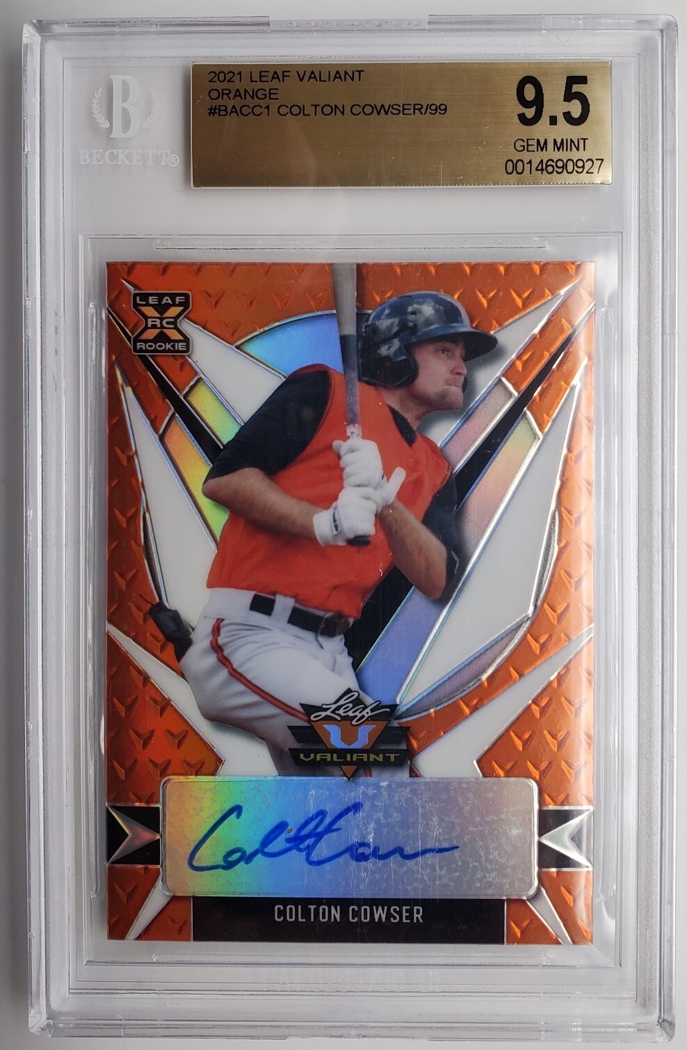 2021 Leaf Valiant Orange Colton Cowser Autograph RC BGS 9.5 w 10Auto 24 ...
