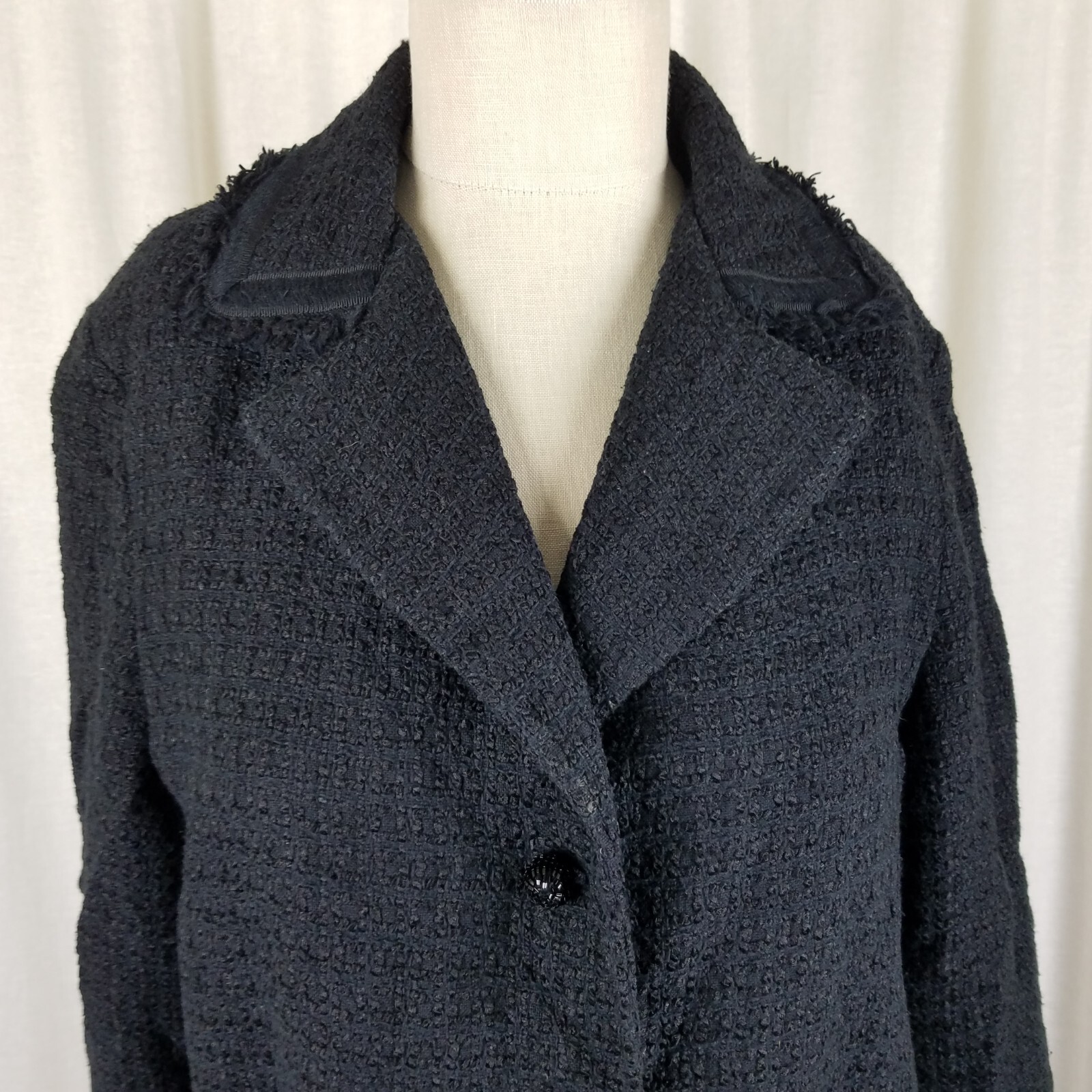 Talbots Tweed Fringe Cotton Boucle Woven Blazer Jacke… - Gem