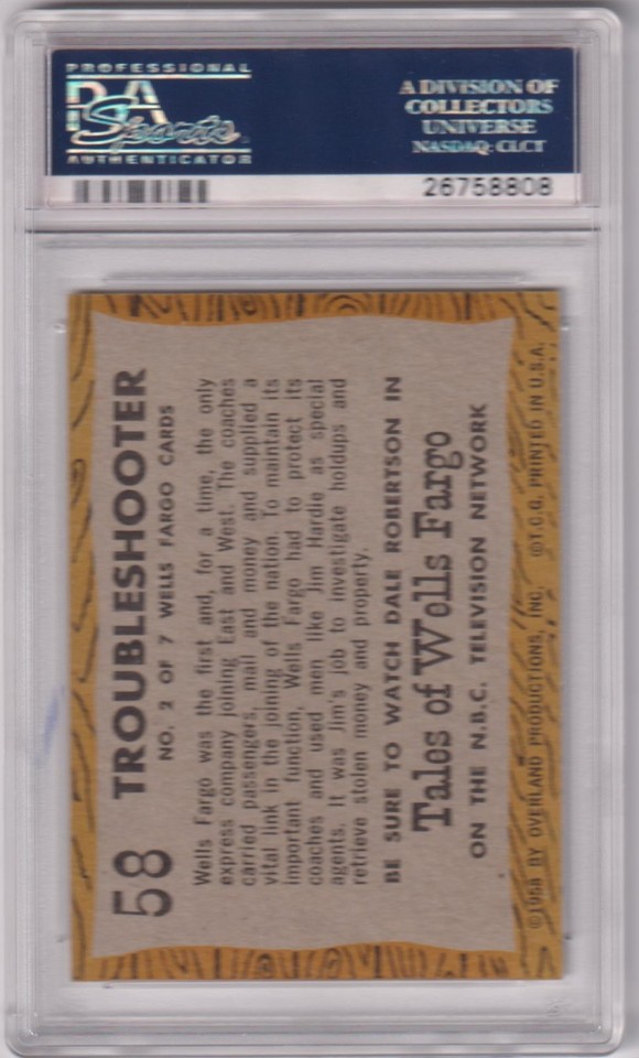 1958 NBC TV Westerns Trouble Shooter #58 Tales of Wells Fargo PSA 8 | eBay