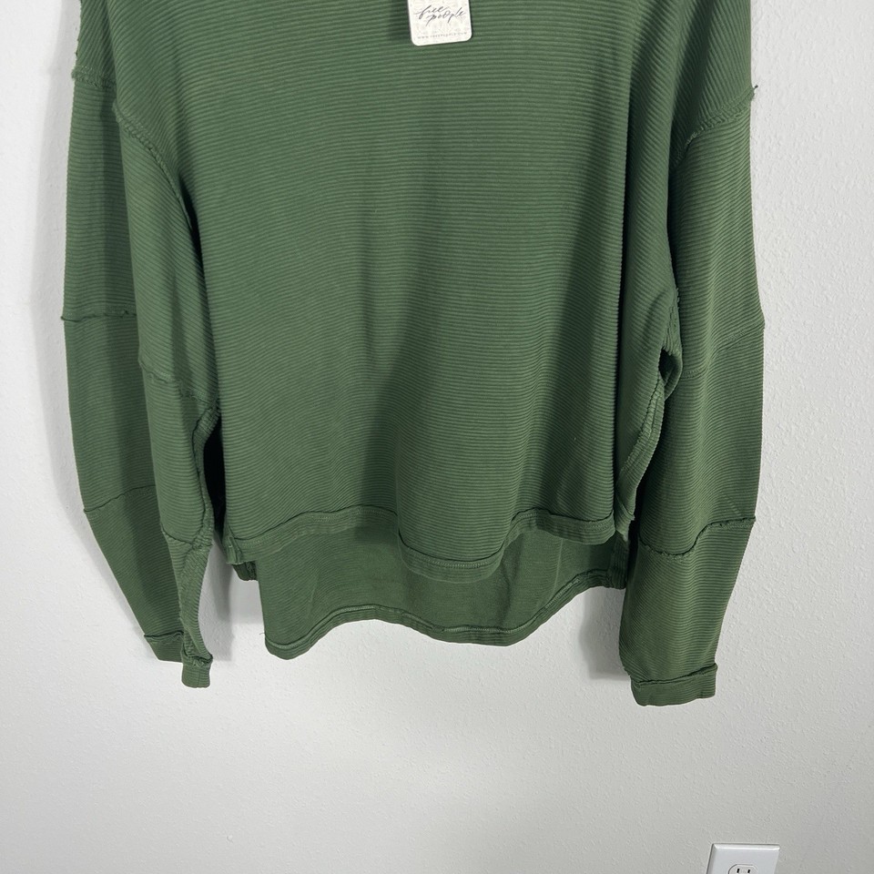 NWT Free People Total Eclipse Tee Womens Small Waffle Knit Forest Green ...