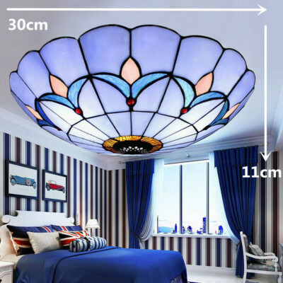 12'' Tiffany Stained Glass Ceiling Light Flush Mount Lamp LED ...