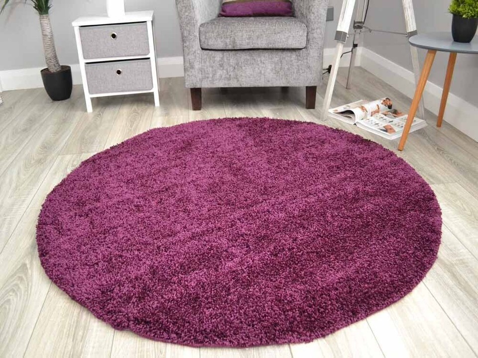 Small Large Round Circle Circular Plain Modern Colours Shaggy Rugs Mats ...
