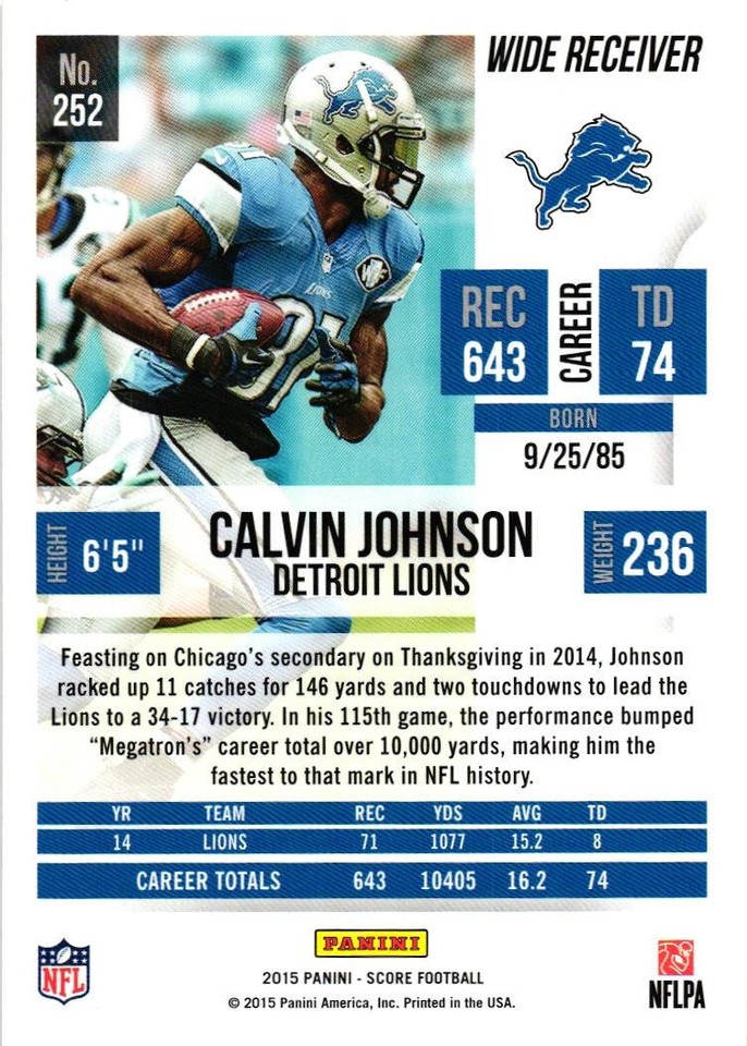 2015 Score #252 Calvin Johnson | eBay