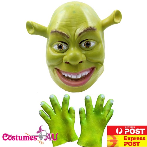 Shrek Latex Mask & Gloves Set Film Green Halloween Cartoon Costume ...